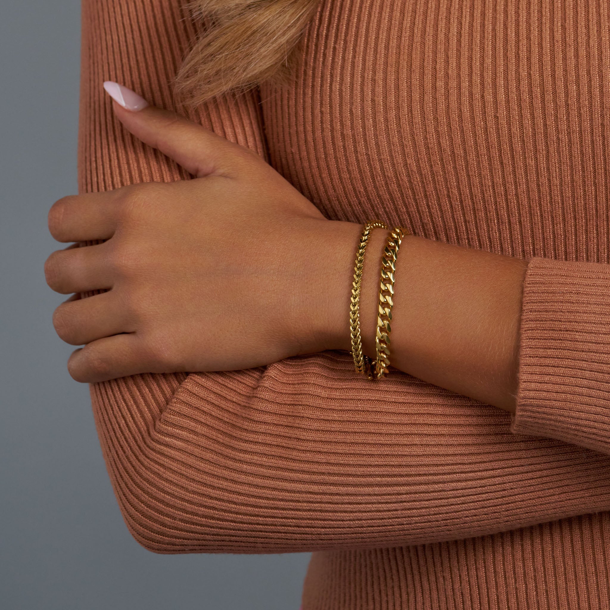 Women's Cuban + Franco Bracelet Stack (Gold) – Imperium